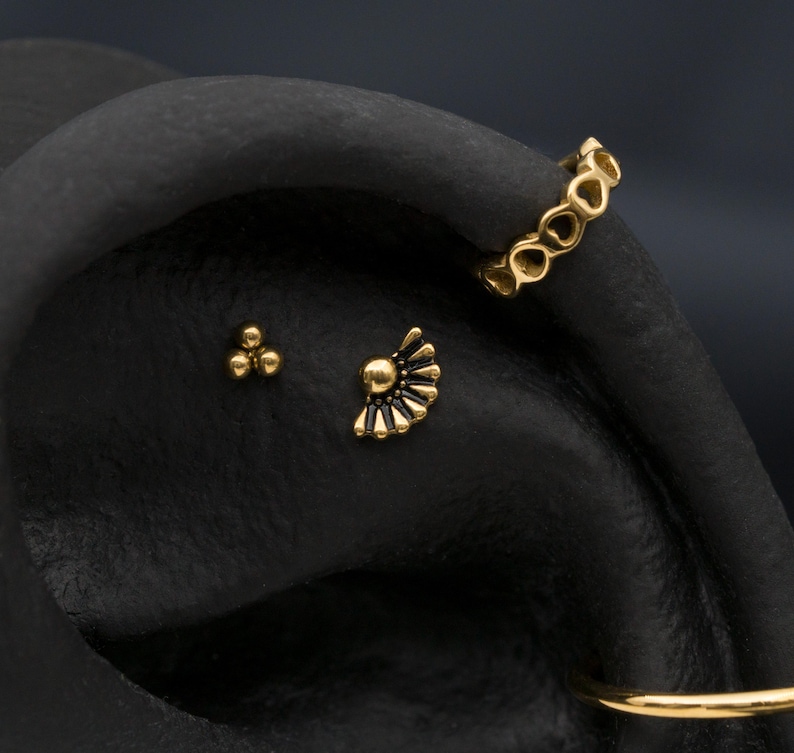 Scallop Piercing, Dark Patina: Threadless Tragus Cartilage Helix Conch ...