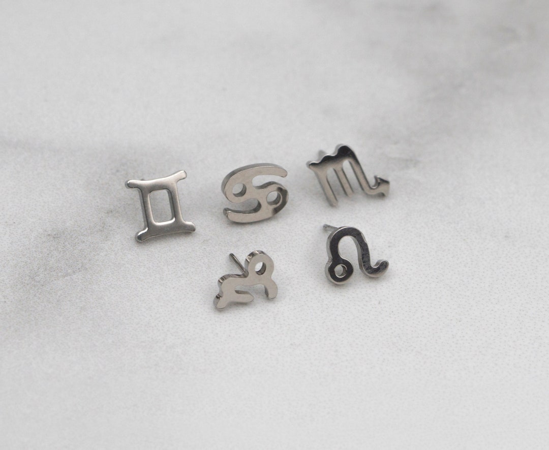 Titanium Constellation Zodiac Stud Earring: Threadless Cartilage Piercing - Etsy Canada