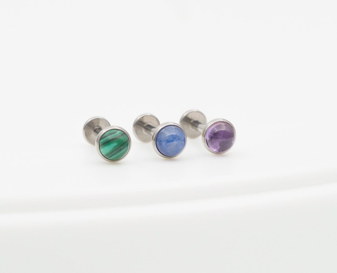 Titanium Threadless Stud: Natural Stone Tragus, Conch, Helix Earring ...