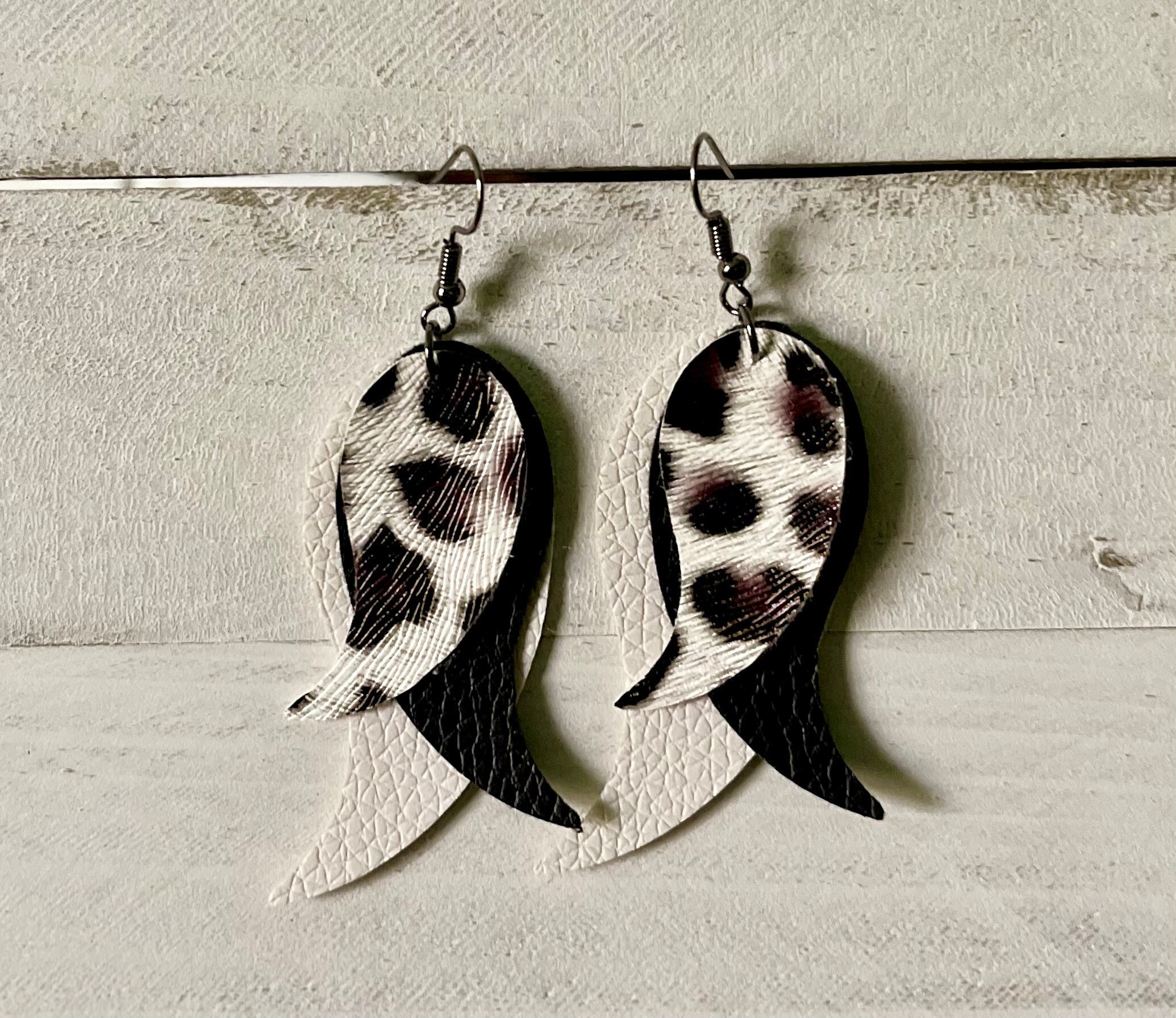Three Layer Faux Leather Earrings - Etsy UK