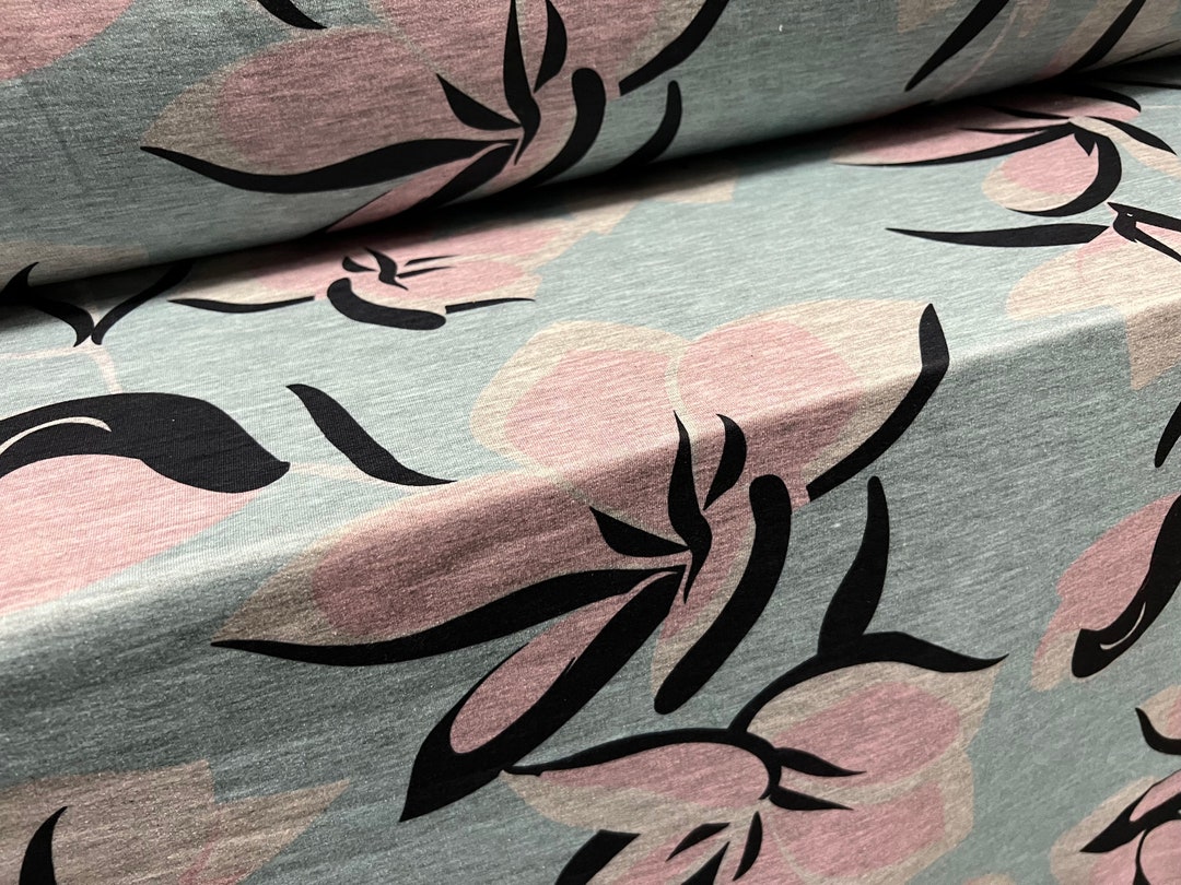 French Terry Soft Loopback Jersey Fabric, per Metre - Stylised Flower ...