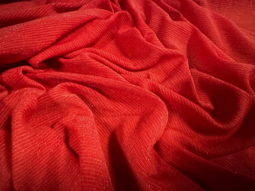 Metallic Finely Ribbed Single Jersey Fashion Fabric, per Metre - Red ...