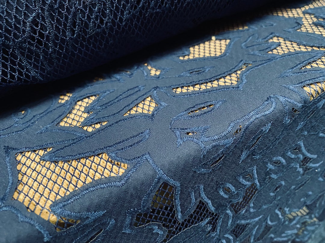 Couture Fabric - Fishnet Mesh With Floral Embroidered Appliqué , per ...