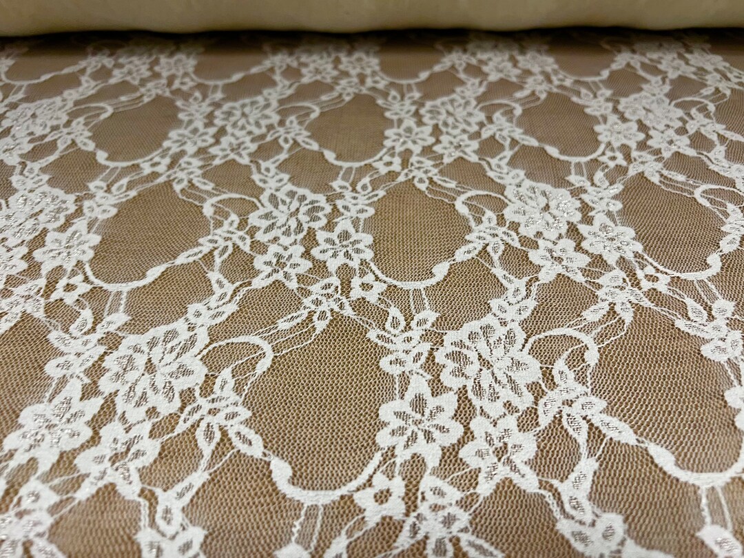 Stretch Spandex Mesh Lace Fabric, per Metre - Floral Pattern - Light ...