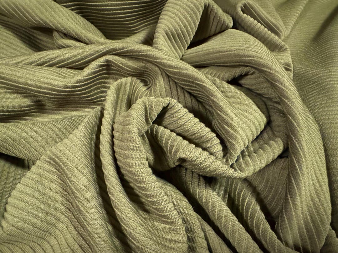 Ottoman Rib Stretch Double Jersey Fabric, per Metre - Plain - Khaki ...