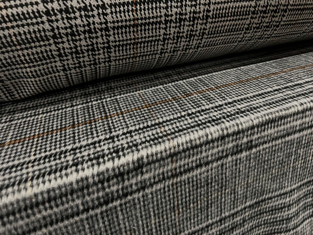 Heavyweight Wool Mouflon Flannel Fabric, per Metre - Plaid Check - Grey ...