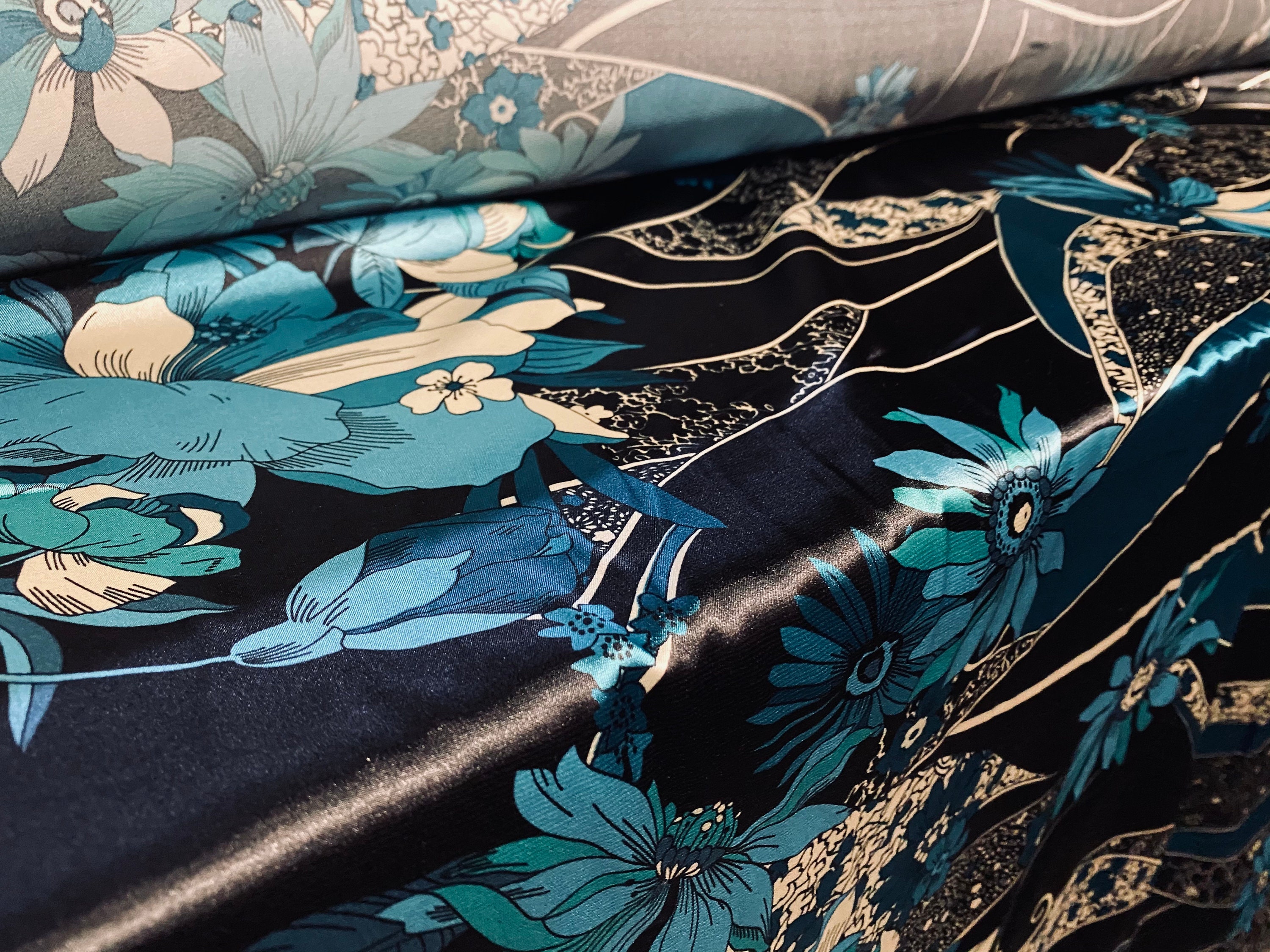 Silky Stretch Satin Dress Fabric per Metre Floral Print - Etsy