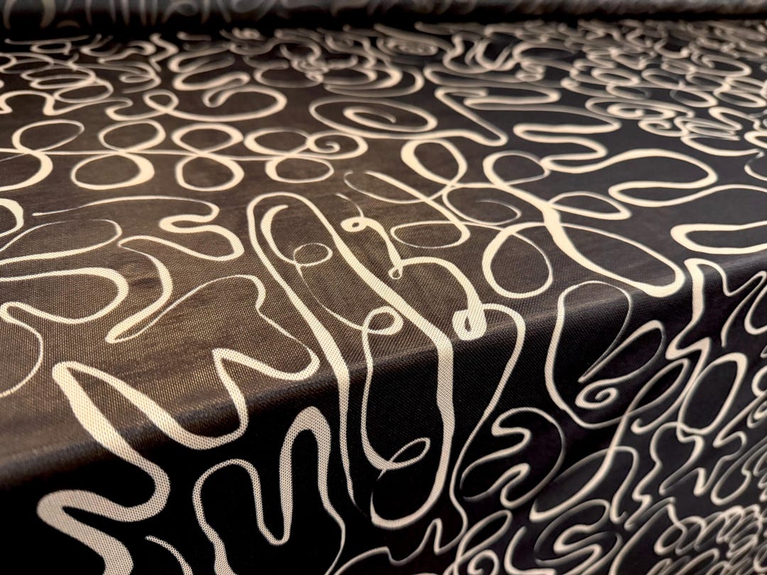 Power Mesh Net Sheer Stretch Spandex Fabric, per Metre - Doodle Print ...
