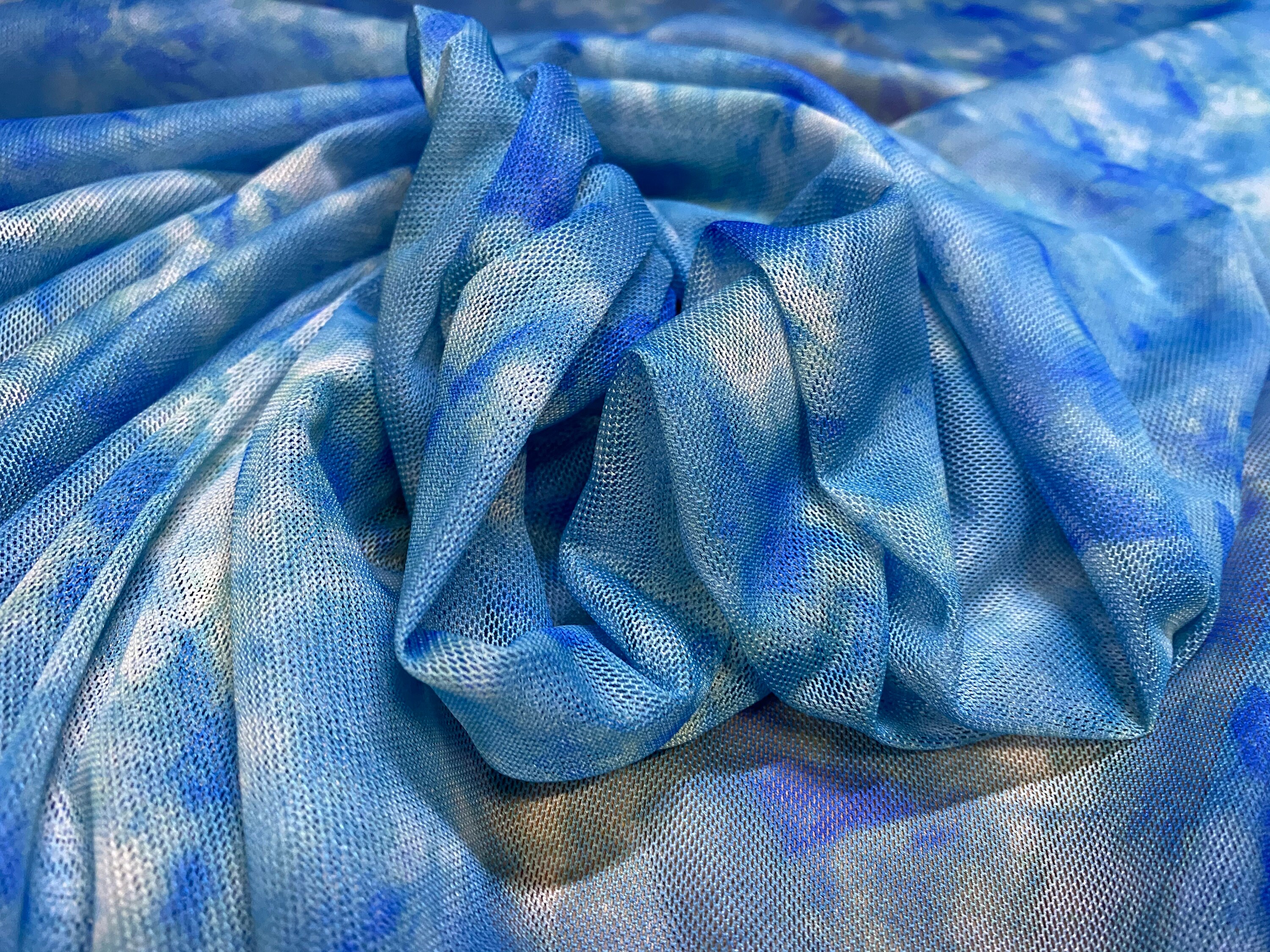 Power Mesh Net Stretch Fabric Per Metre Blue Tie Dye Print Etsy
