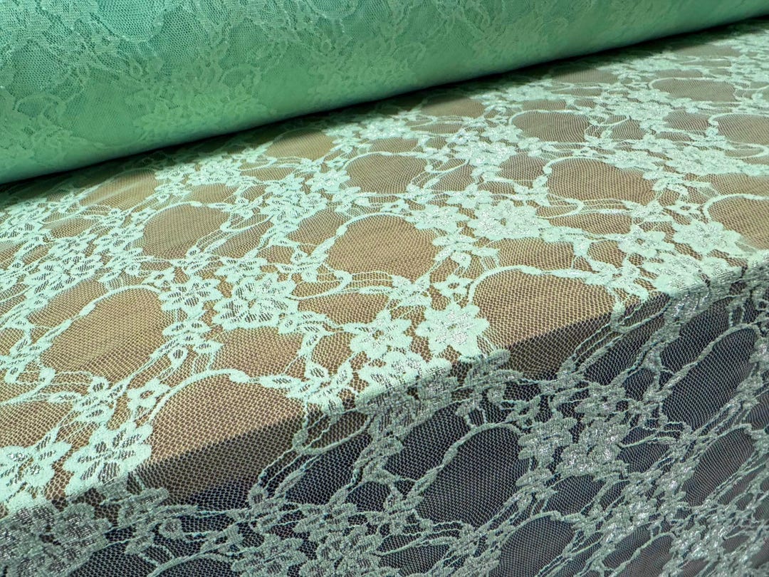 Stretch Spandex Mesh Net Lace Fabric, per Metre - Floral Pattern - Aqua ...