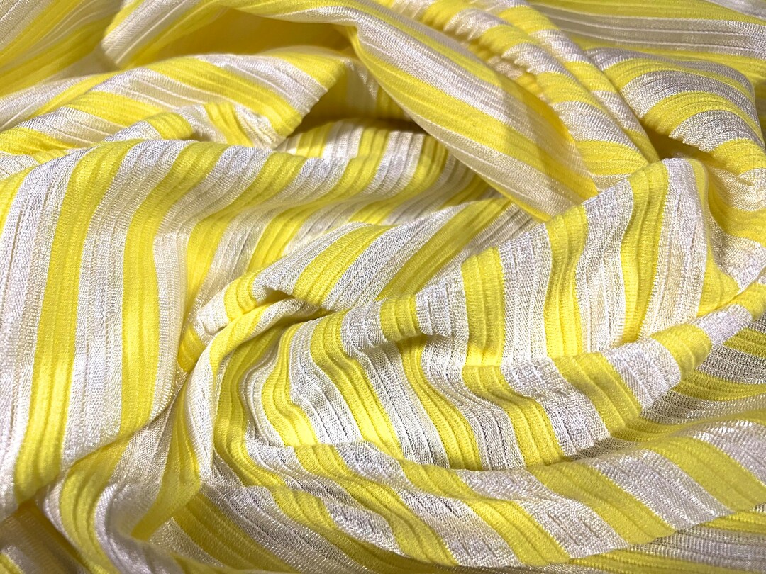 Ottoman Rib Jersey Fabric, per Metre - Stripe - Lemon With White Satin ...