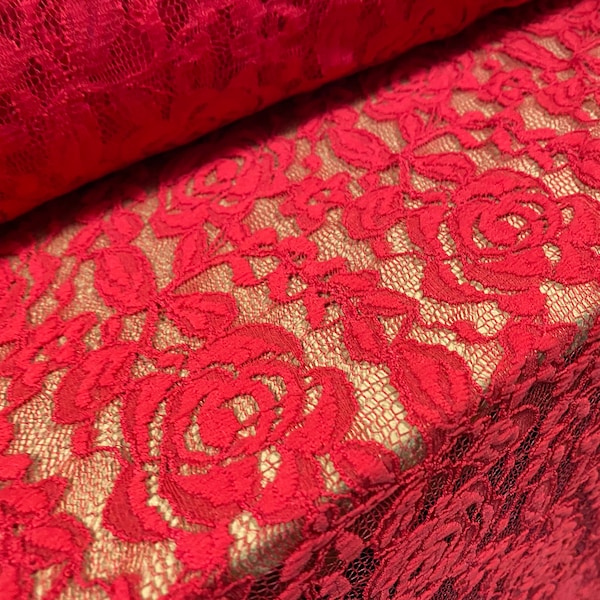 Red Lace Fabric - Etsy