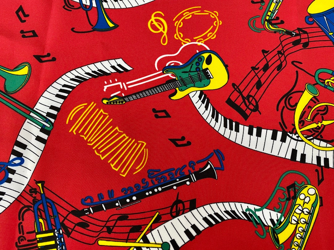 Musical Notes and Band Instruments Printed Woven Dress Fabric - Etsy UK