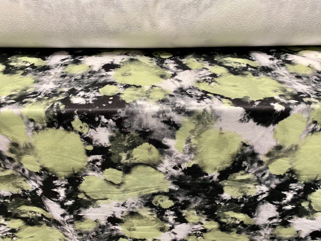 Loopback Sweatshirt Fabric, per Metre - Black Green & White Tie Dye ...