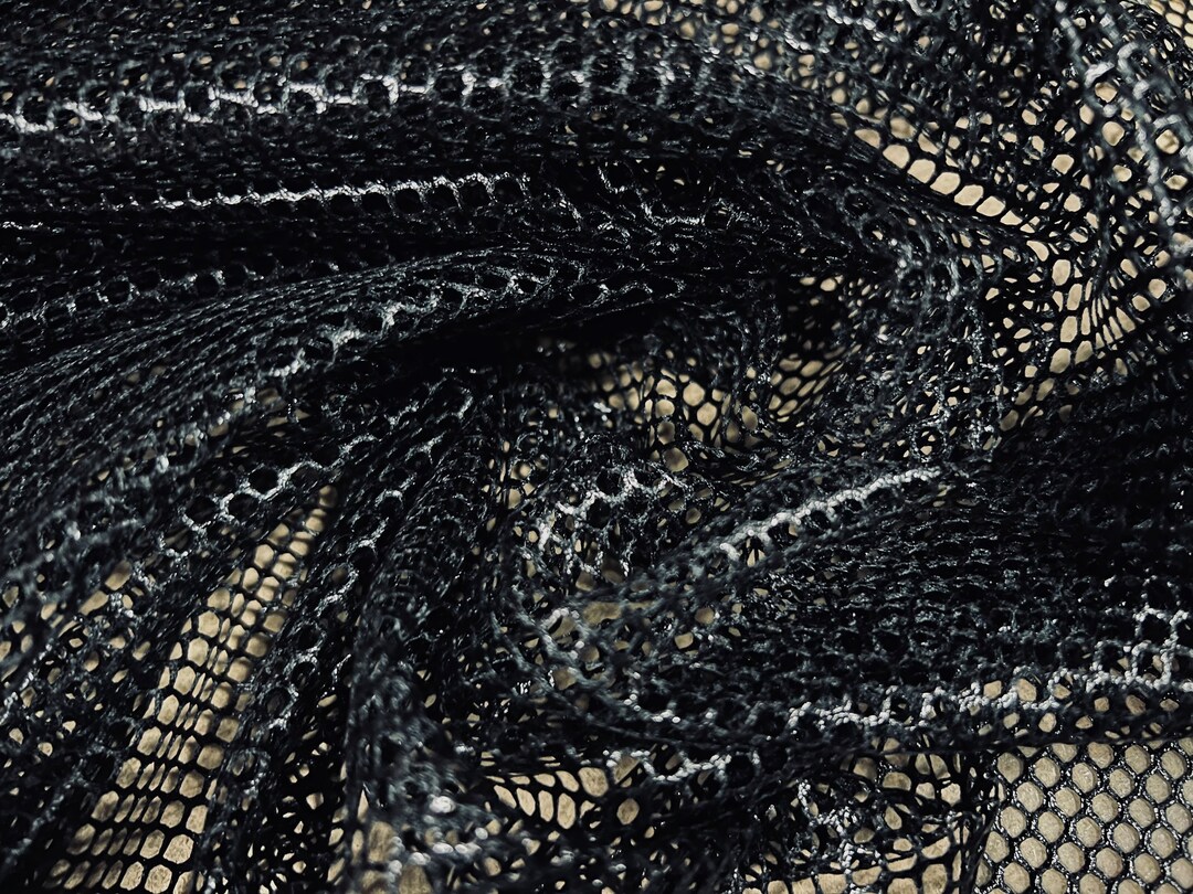 Wet Look P.u. Coated Fishnet Mesh Net Fabric, per Metre - Plain - Black ...
