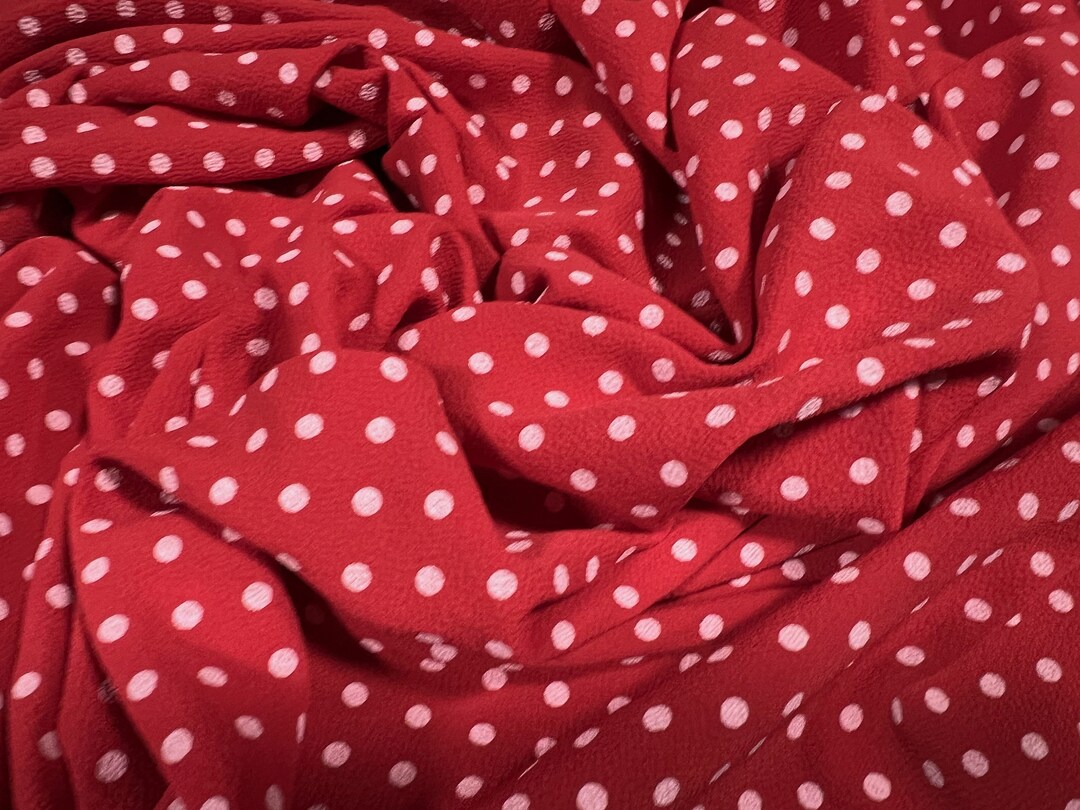 Pebble Crepe Woven Dress Fabric, per Metre - Polka Dot Print - Red ...