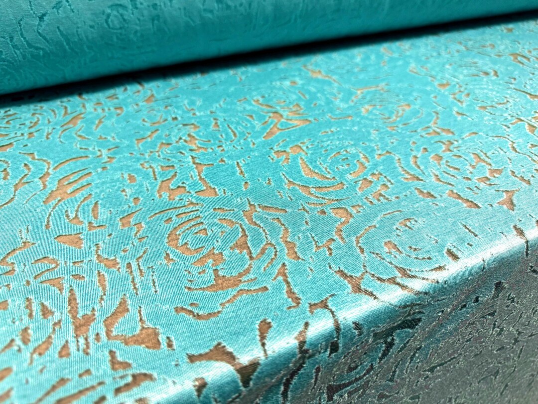 Rose Design Burnout Single Jersey Dress Fabric, per Metre - Turquoise ...