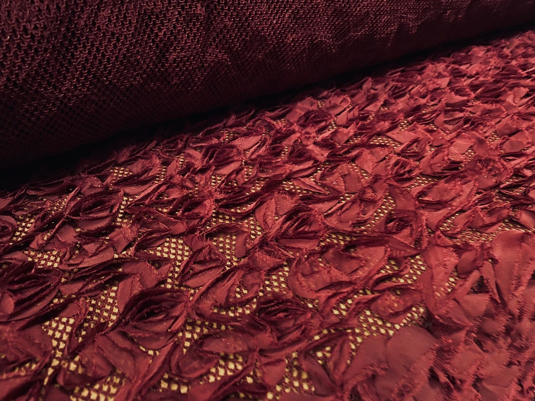 Fishnet Mesh Fabric With Ribbon Lace Floral Appliqué, per Metre Wine - Etsy