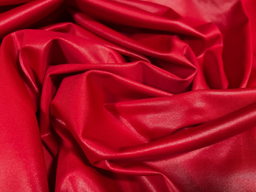Ciré Wet Look Coated Stretch Spandex Jersey Fabric, per Metre Plain Red ...
