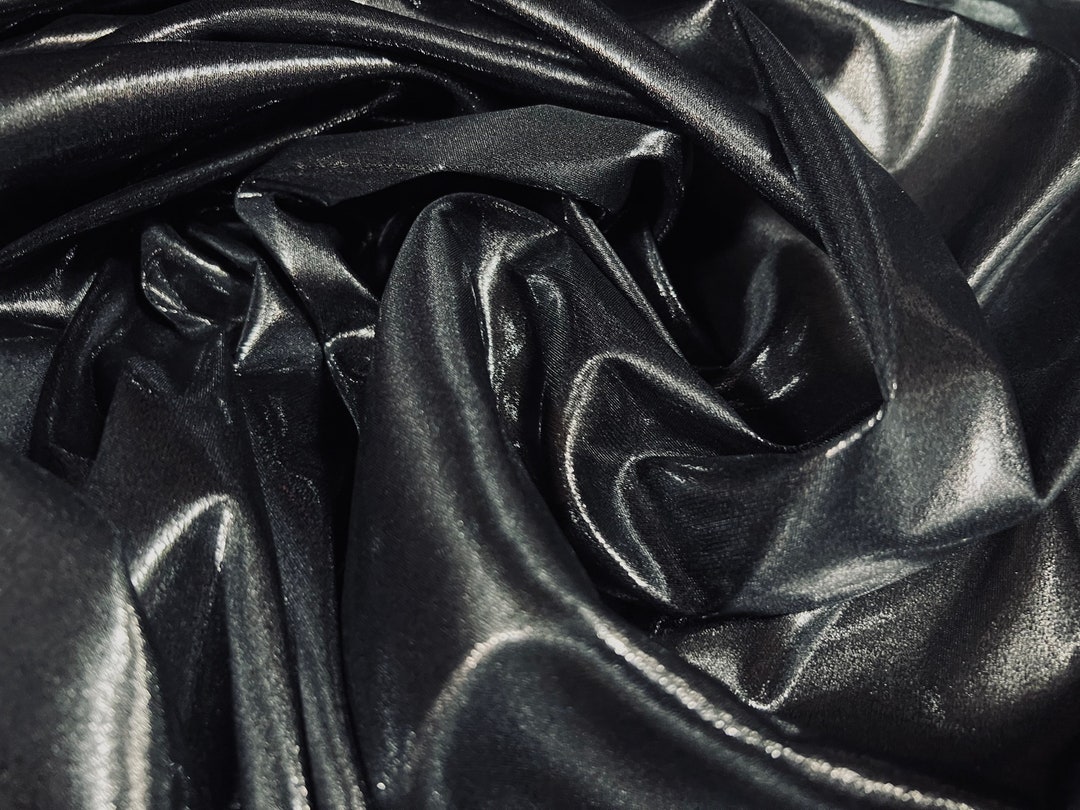 Metallic Shimmer Satin Dress Fabric, per Metre - Plain - Black Silver ...