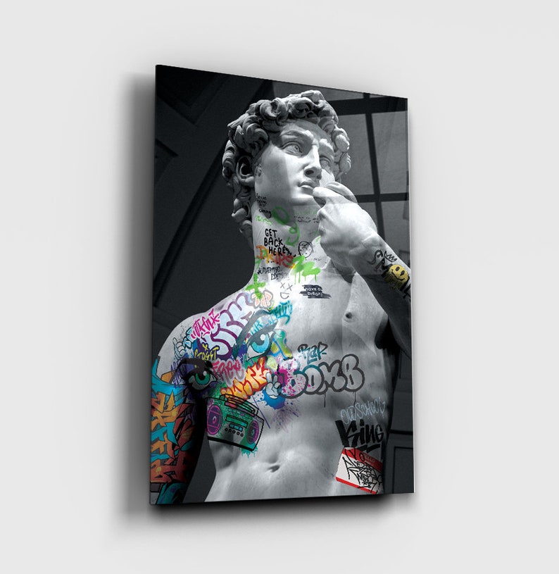 Statue David Graffiti Street Wall Art Glass Printing-modern Home Decor ...