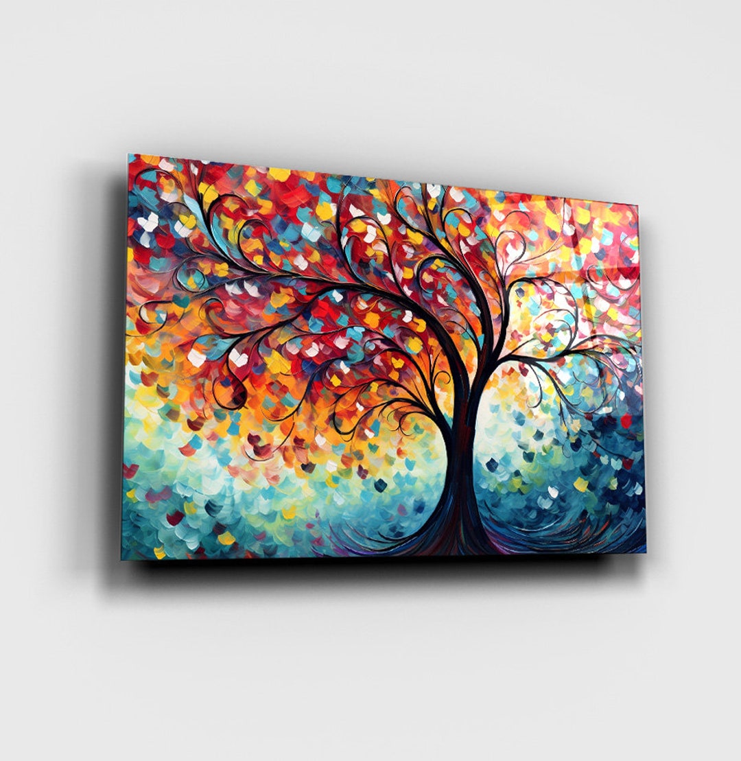 Multi-colored Tree Abstract: Glass Print Wall Art - Vibrant and ...