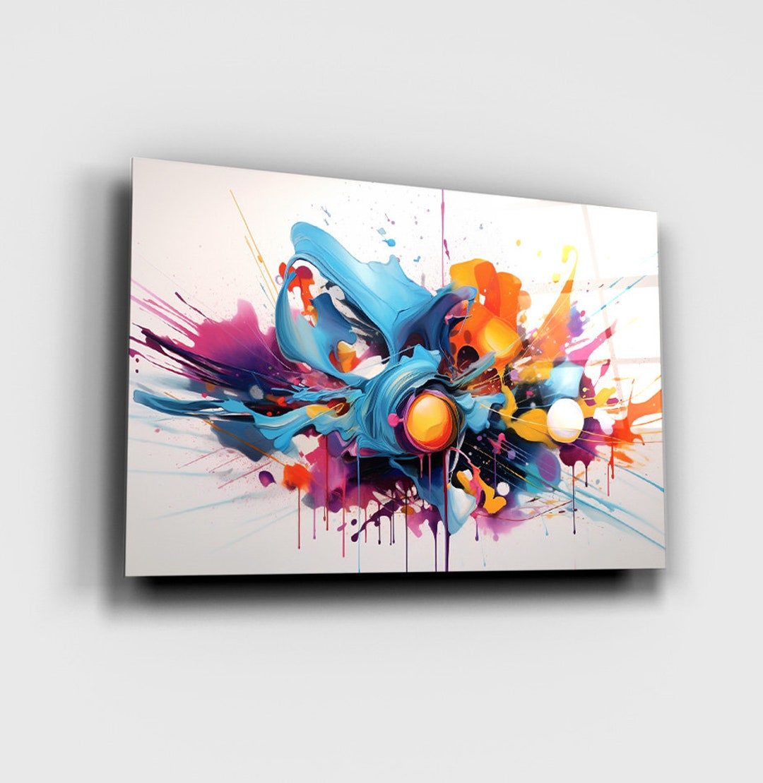 Atom Graffiti | Vibrant Colors Glass Wall Art | Abstract Science-themed ...