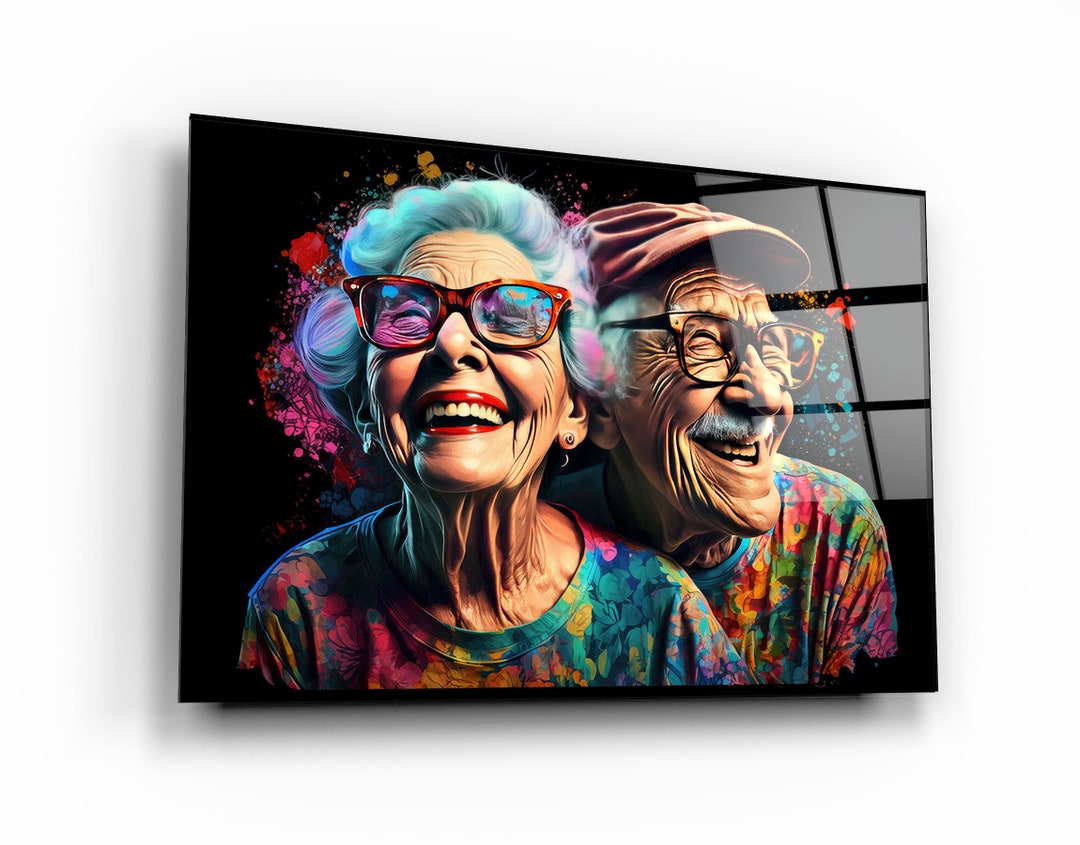 Colorful Happiness: Joyful Smiles of an Old Couple - High Quality ...