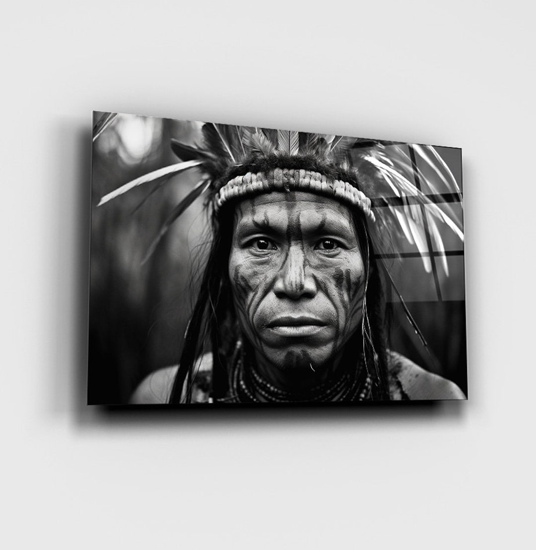 Ancient Yanomami Warrior Stunning Glass Wall Art Decor Vibrant Colors ...
