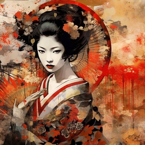 Geisha Abstract Artwork: Glass Print Wall Art - Elegant Japanese Beauty ...