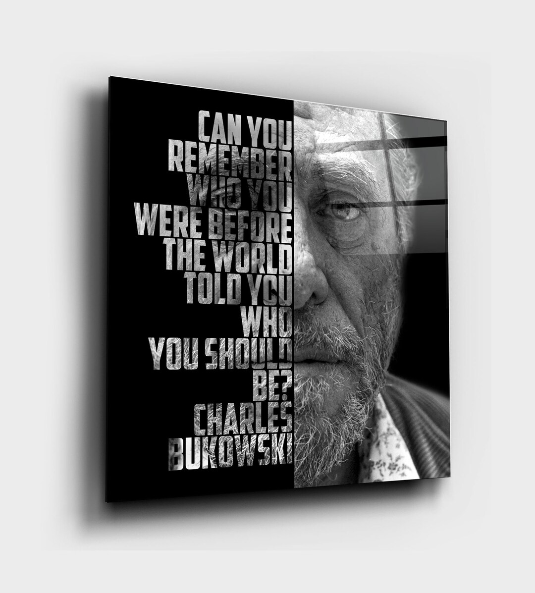 Charles Bukowski Portrait Inspirational Quote Wall Art Glass Printing ...