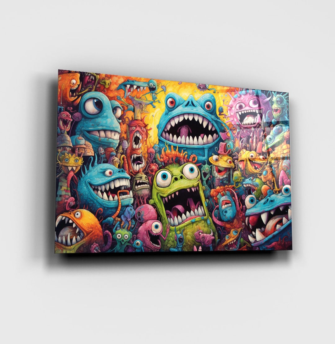 Monsters Graffiti Abstract Artwork: Glass Print Wall Art - Vibrant ...