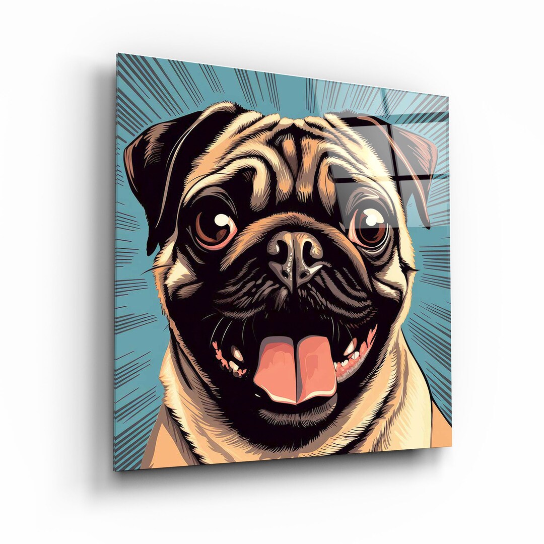 Pug Funny Face: Cartoonistic Pug Dog Comic Pop Art on Tempered Glass ...