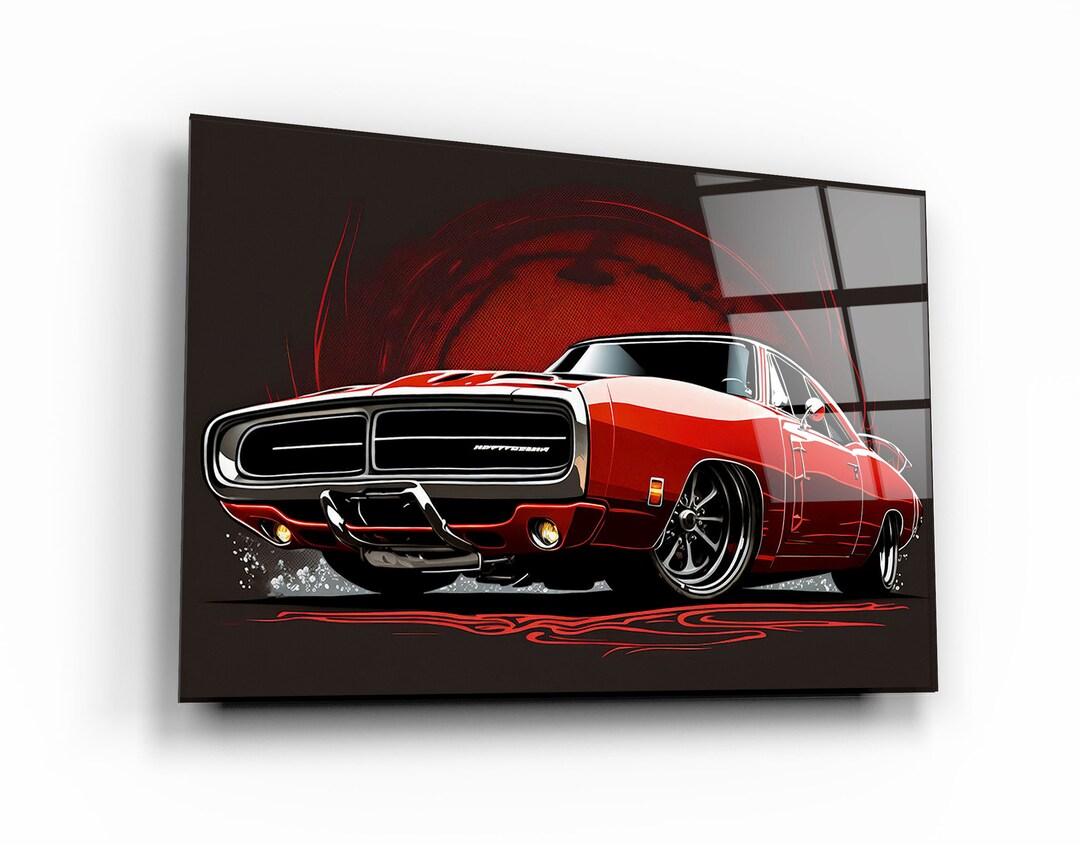 Cartoon Classic: 1970 Red Dodge Charger Cartoonistic Style American ...