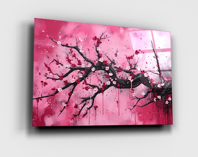 Pink Cherry Blossom Graffiti: Glass Print Wall Art - Urban Flair Meets ...