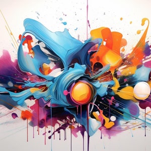 Atom Graffiti | Vibrant Colors Glass Wall Art | Abstract Science-themed ...