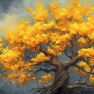 Yellow Trumpet Tree Abstract Artwork: Vibrant Floral Elegance in ...