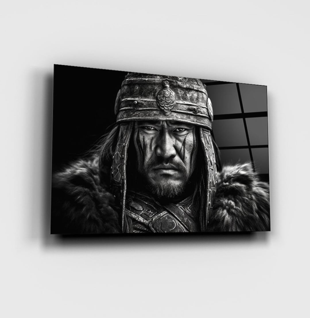 Ancient Mongolian Warrior Glass Wall Art Decor | Vibrant Colors and ...