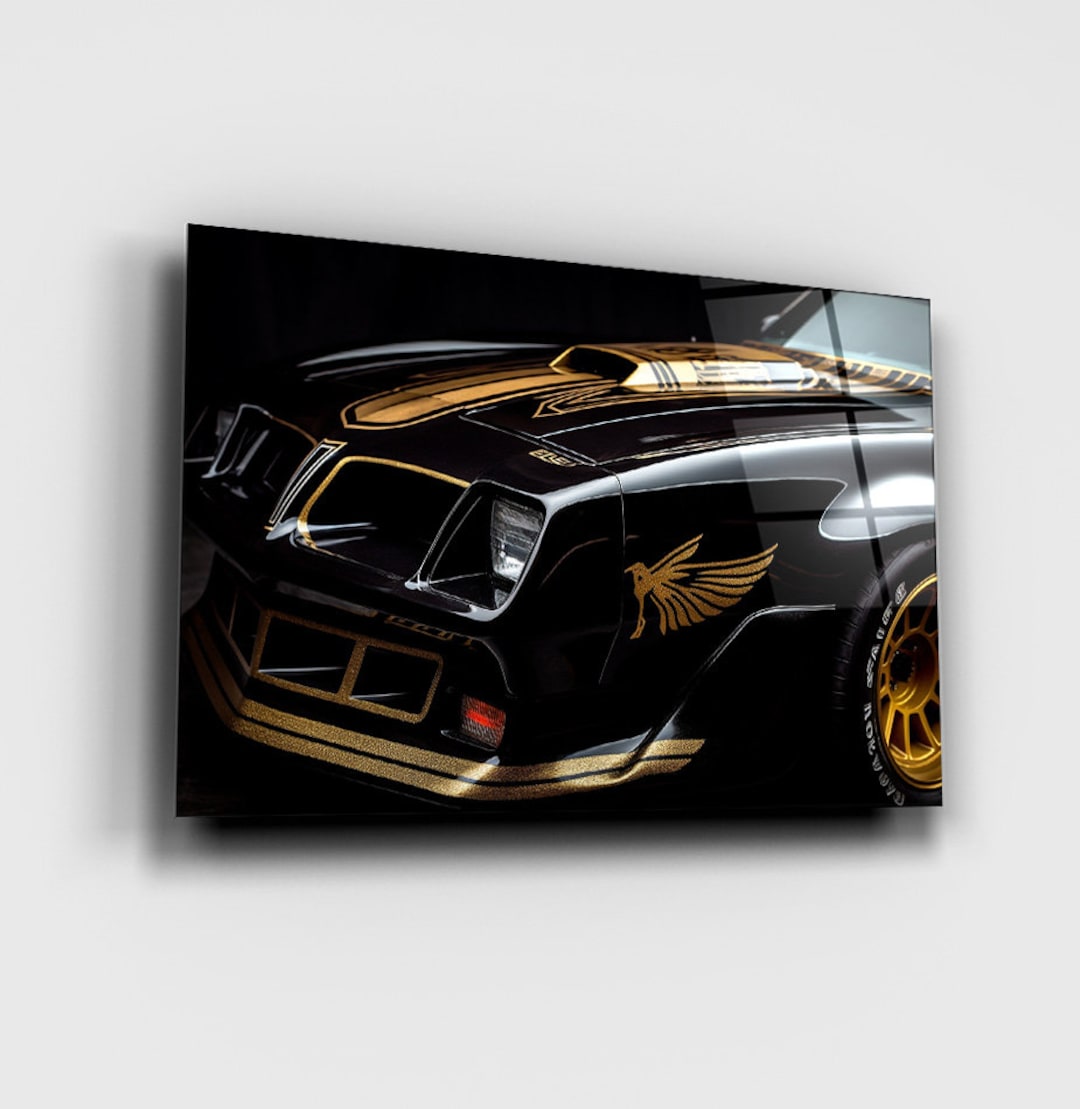 Golden Detail: 1980 Black & Golden Trans AM Racing Car Close-up Glass ...
