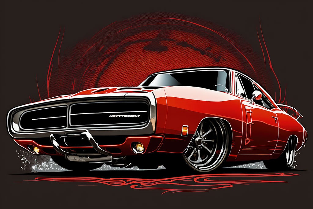 Cartoon Classic: 1970 Red Dodge Charger Cartoonistic Style - Etsy