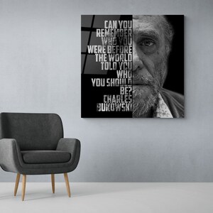 Charles Bukowski Portrait Inspirational Quote Wall Art Glass Printing ...