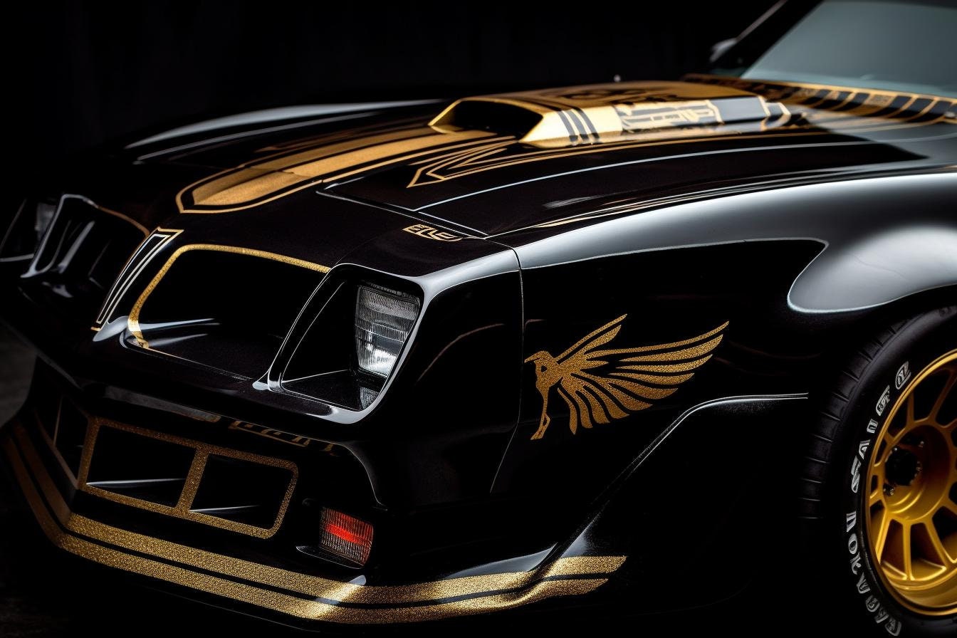 Golden Detail: 1980 Black & Golden Trans AM Racing Car Close-up Glass ...