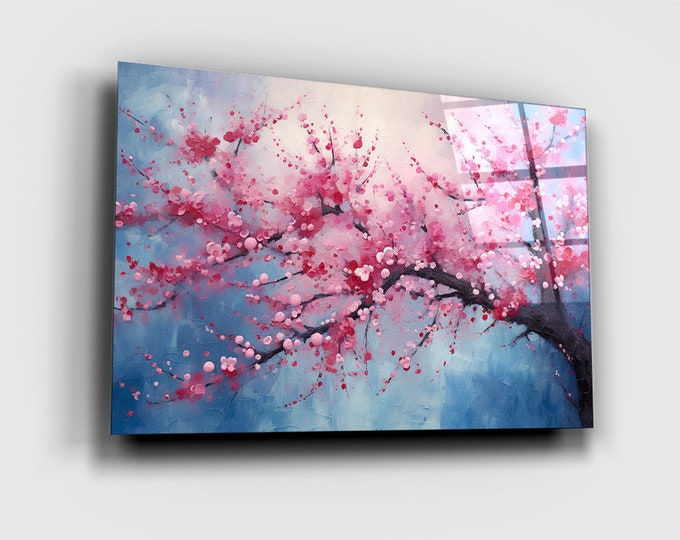 Japanese Sakura Abstract Artwork: Glass Print Wall Art - Elegant Cherry ...