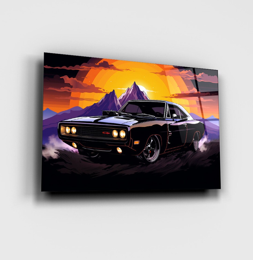 Comic Black Charger: 1970 Dodge Charger Glass Print Wall Art - High ...