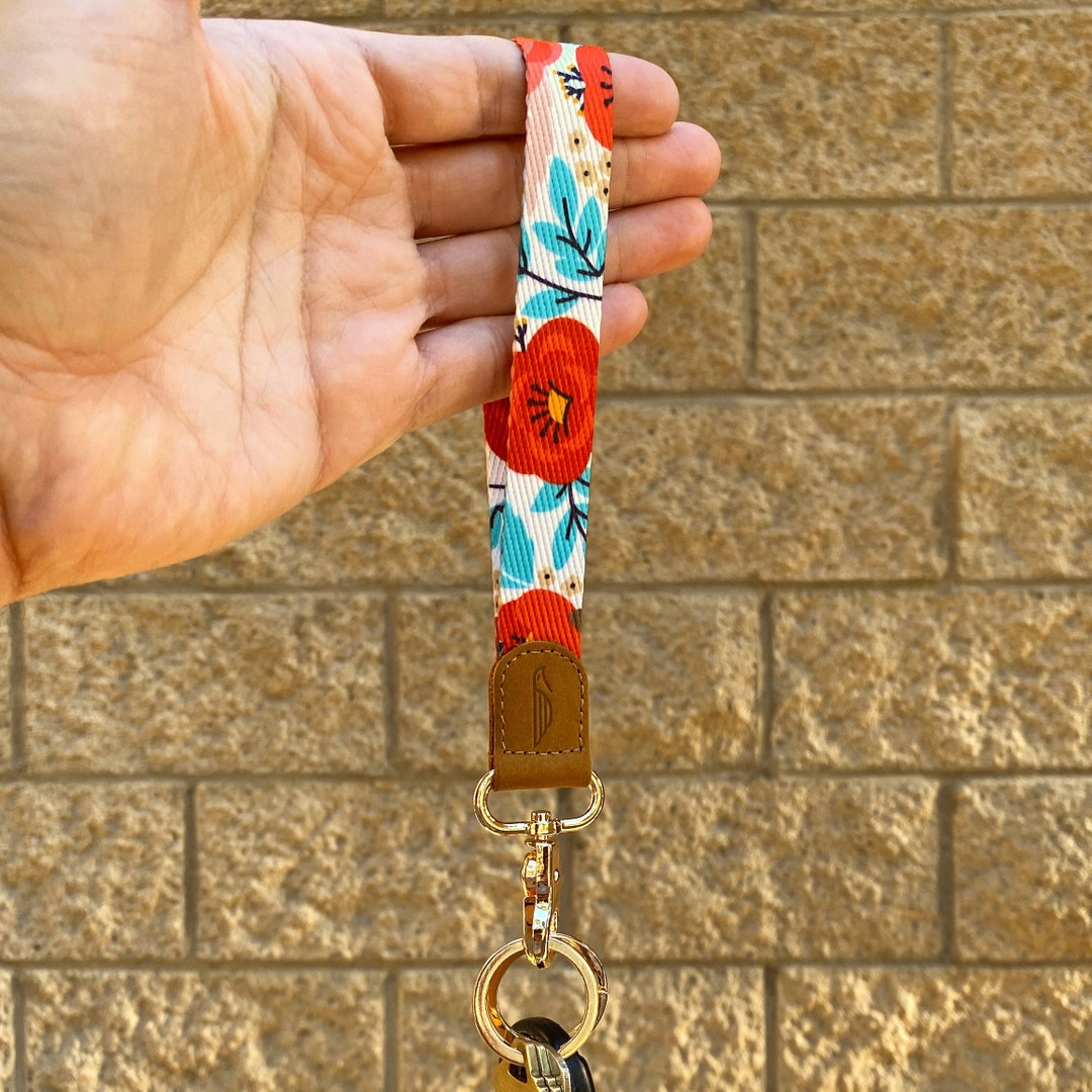 Floral Boho Wrist Lanyard: Key Fob With Leather Accent - Etsy