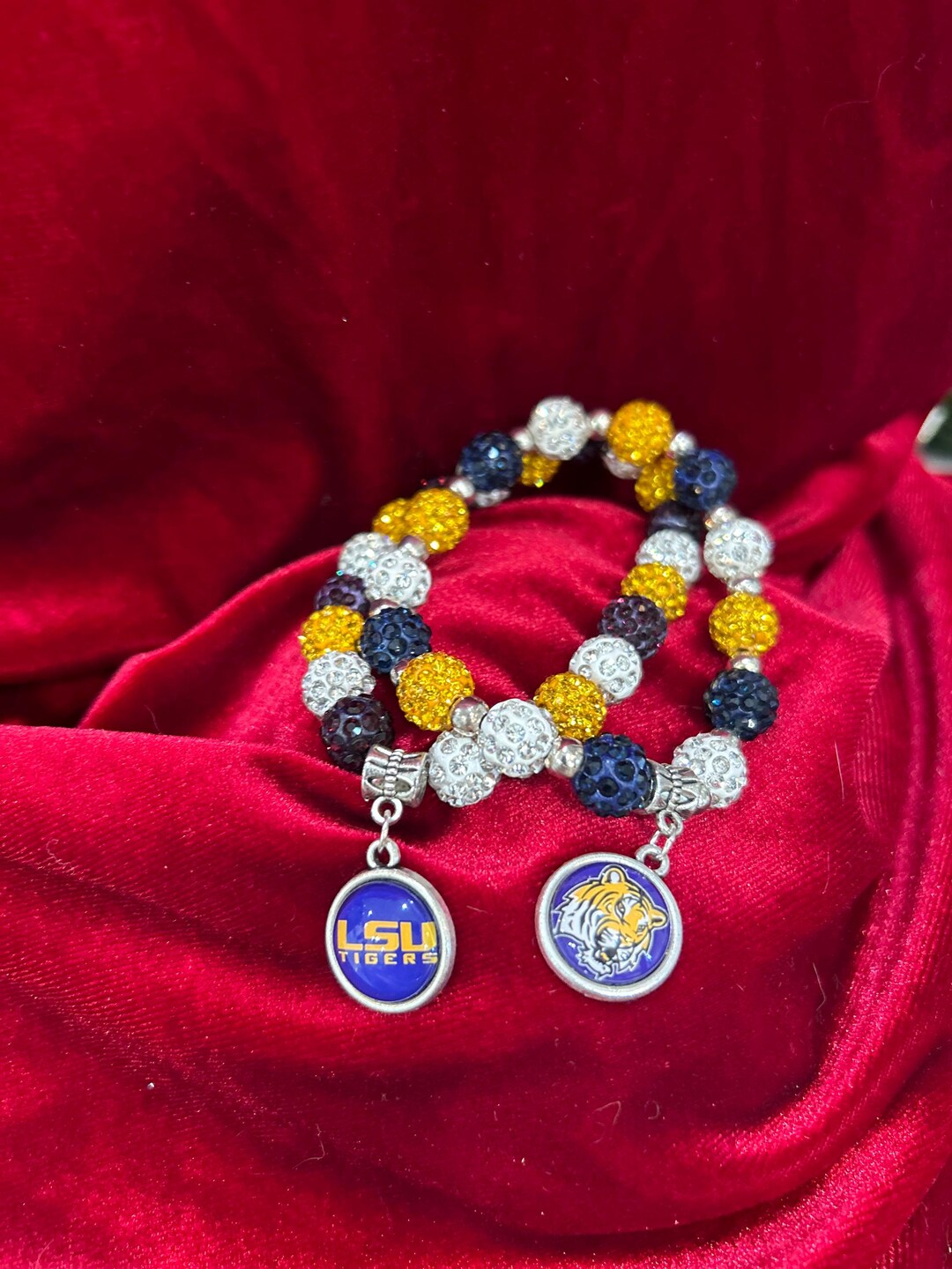 Hand Beaded Shambala Crystal LSU Tigers Charm Bracelets - Etsy
