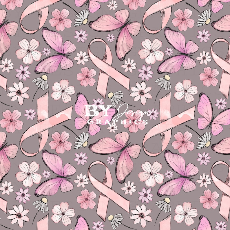 Breast Cancer Awareness Seamless | Hand Drawn | Pink Ribbon Seamless ...