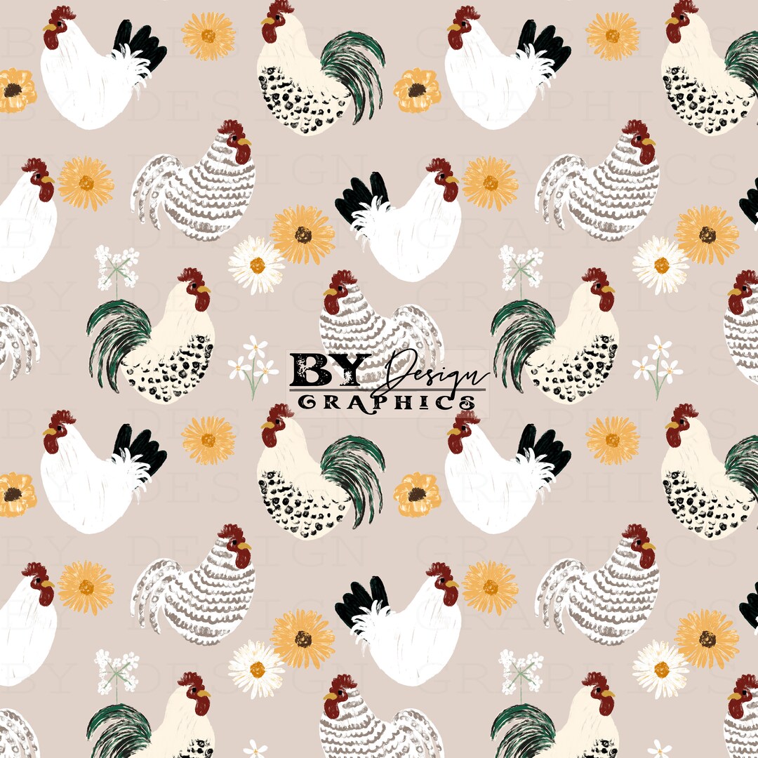 Spring Chicken Seamless | Chicken Floral Seamless | Spring Floral ...
