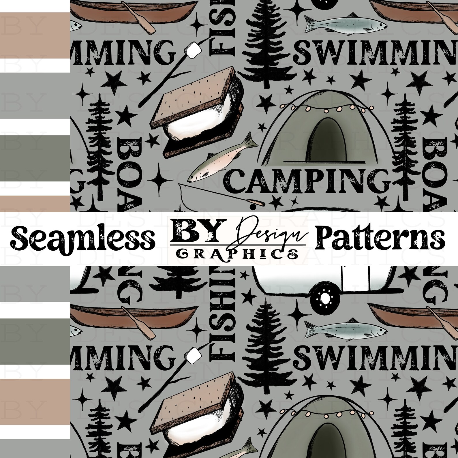 Camping Seamless Design Outdoor Seamless Hand Drawn | Etsy
