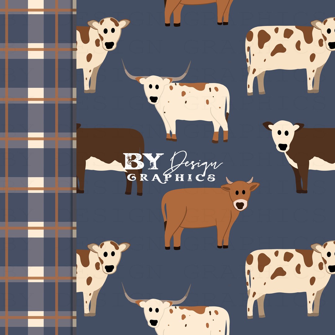 Cattle Seamless Pattern Hand Drawn Seamless Coordinate Cow Seamless ...